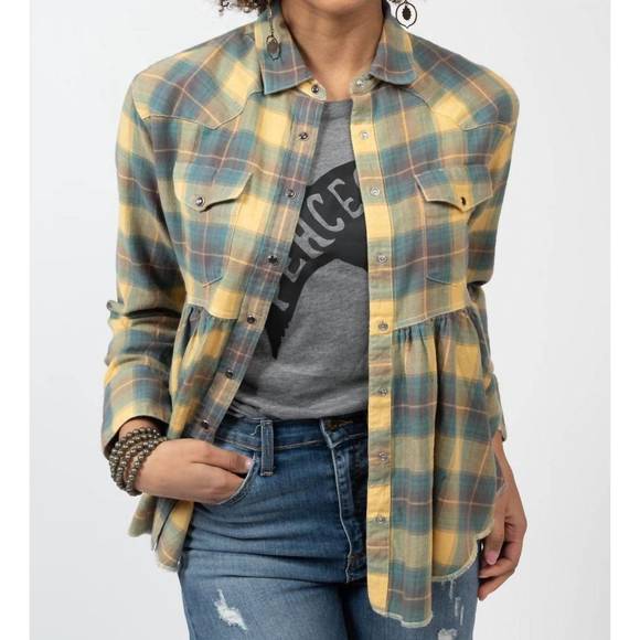 ivy jane | Tops | New Ivy Jane Frankie Peplum Shackett In Maize Plaid ...